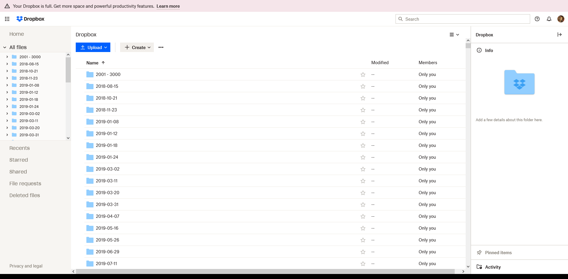 I don't have more space to restore deleted files, even after upgrading ...