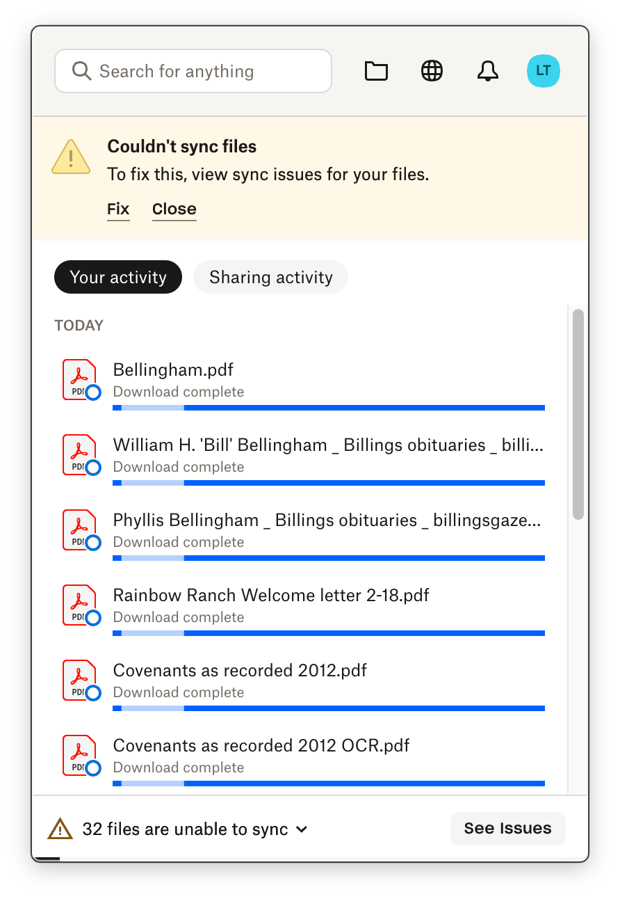 The Dropbox desktop app on Mac keeps giving an error that 32 files are ...